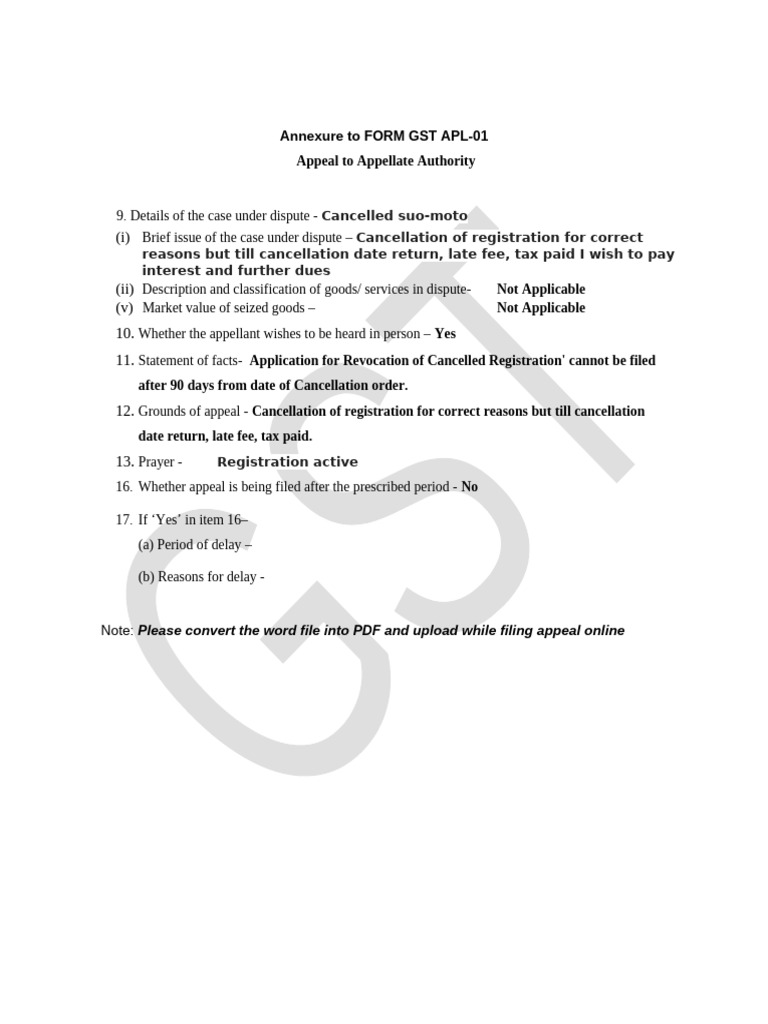 Annexure To FORM GST APL-01 FOR REG. ACTIVE | PDF