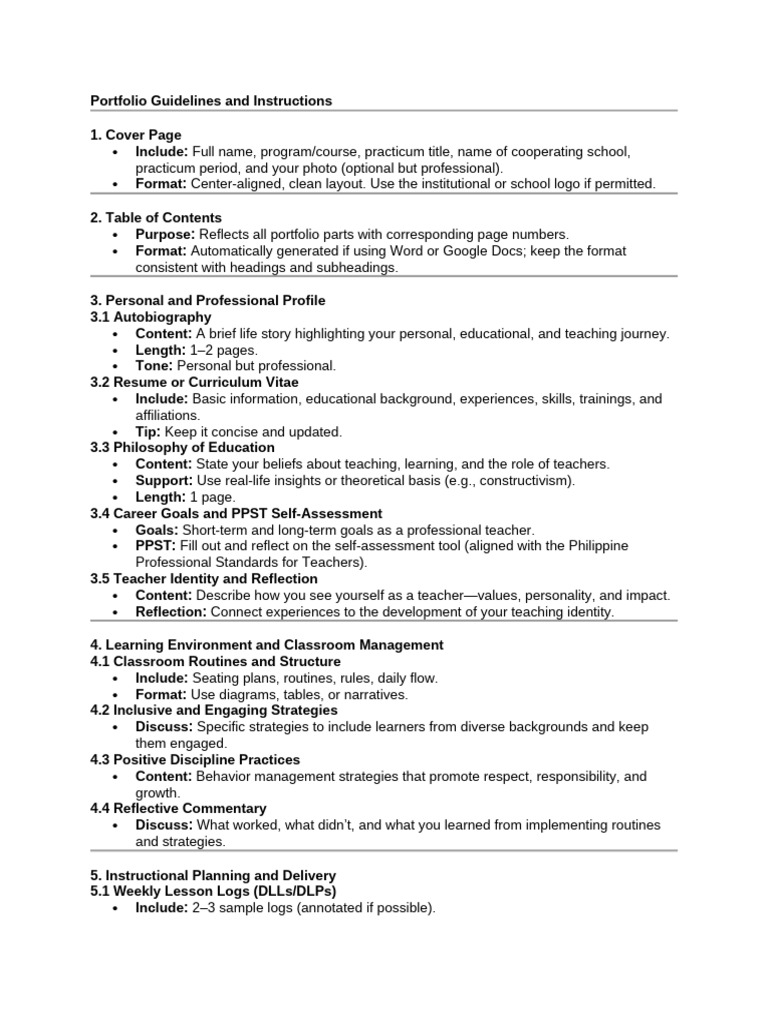 Comprehensive Portfolio Guidelines | PDF | Teachers | Learning