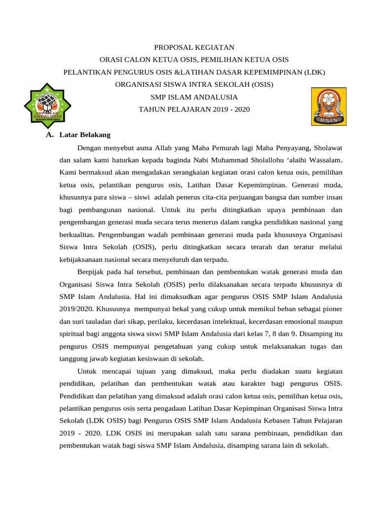 Proposal LDK OSIS SMP Islam Andalusia 18-19 | PDF