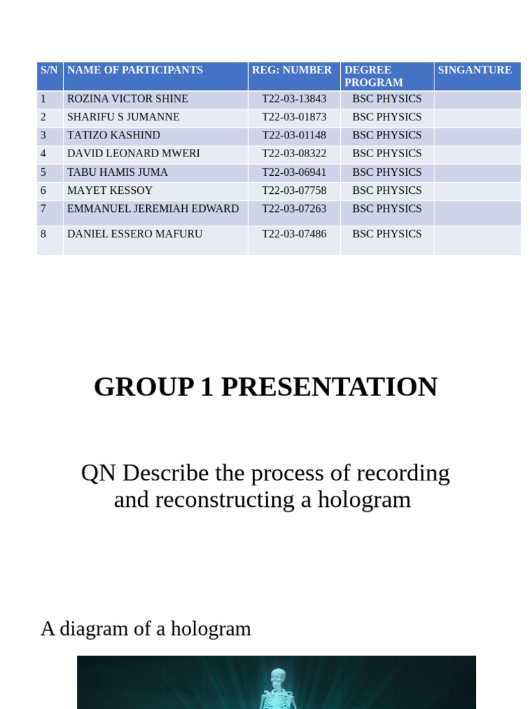 Modern Optics Group 1 Presentation Final Org. | PDF | Holography | Electromagnetic Spectrum