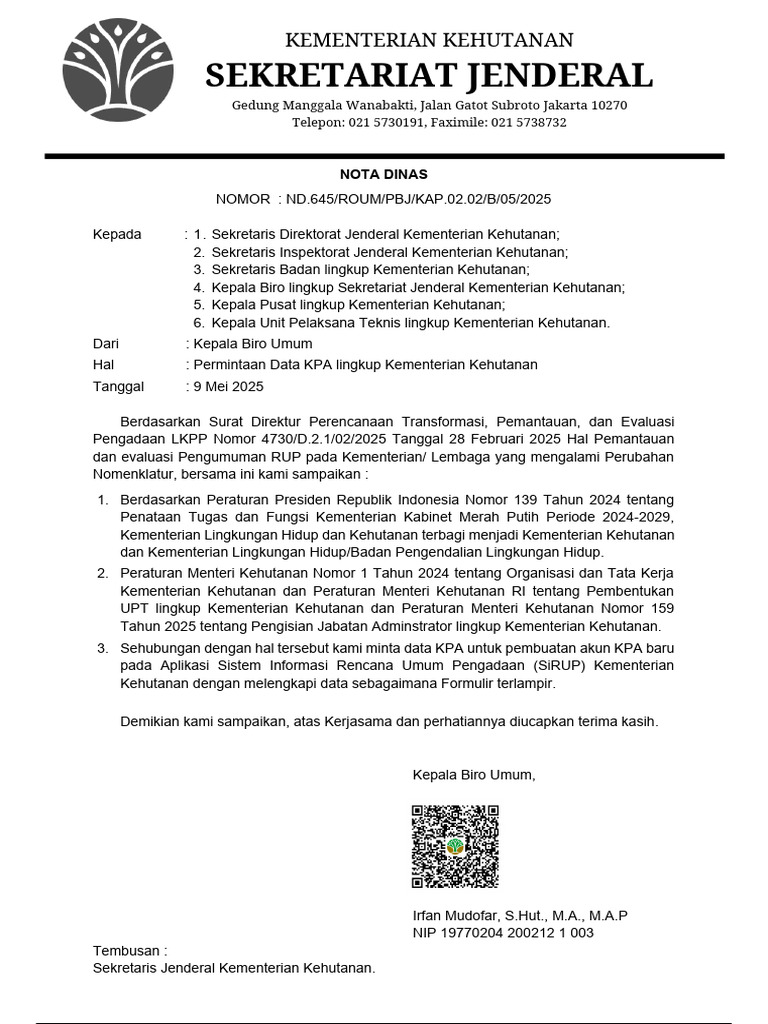 ND.645 Permintaan Data Kpa | PDF