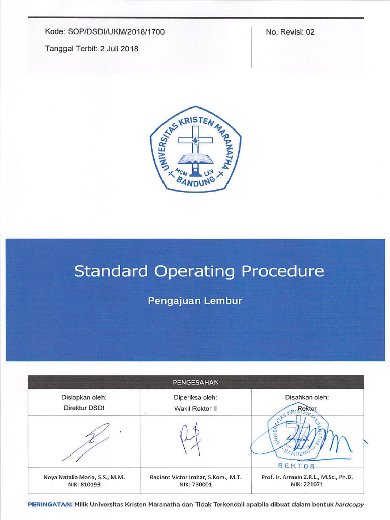 DSDI 1700 SOP Pengajuan Lembur V02 | PDF