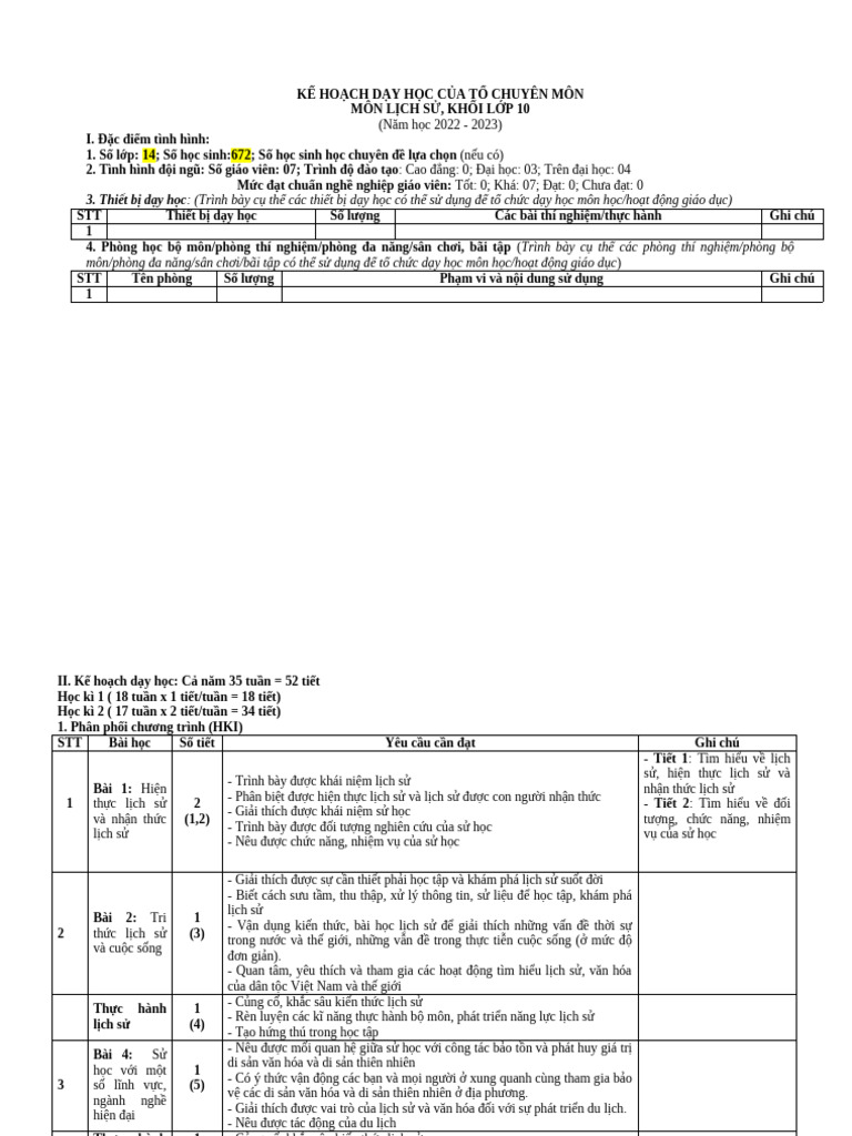 6 - PL1 - Khung KHDH - 2022-2023 - Lich Su | PDF