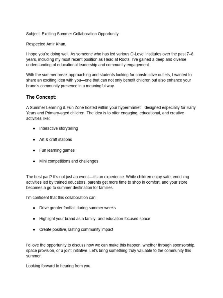 Proposal Summer Break | PDF