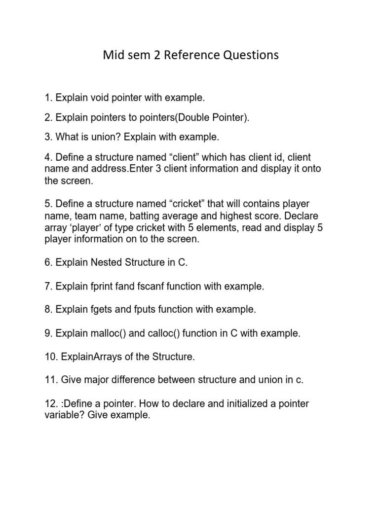 C Programming Reference Questions Guide | PDF