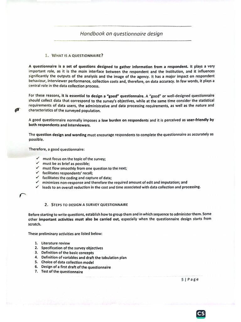 Handbook On Questionair Design | PDF