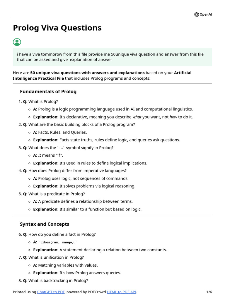 Prolog Viva Questions | PDF | Computer Program | Programming