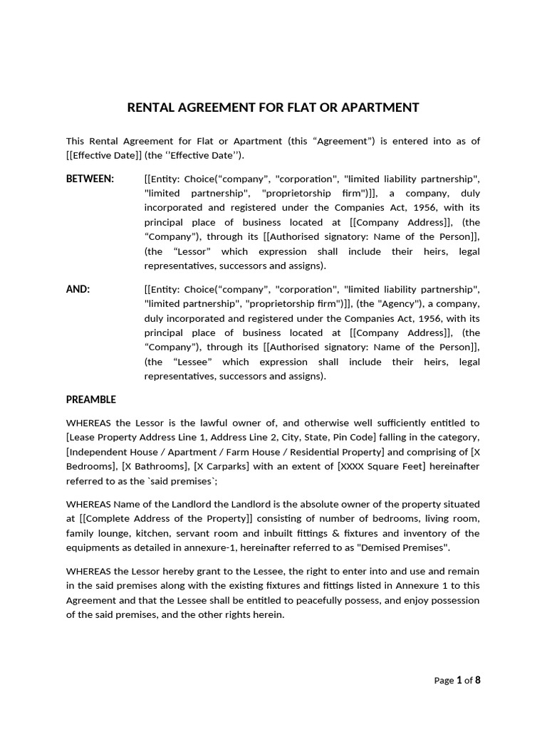Rental Agreement For Flat Apartment | PDF | Lease | Leasehold Estate