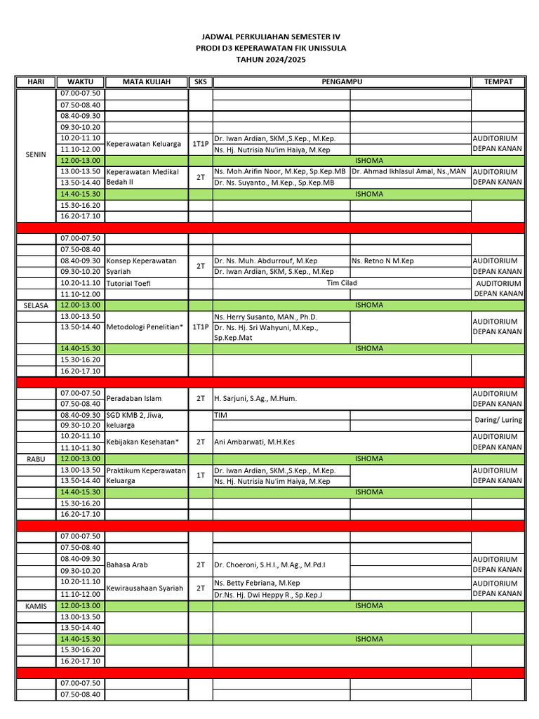 Jadwal Genap SMT 4 2024-2025 | PDF