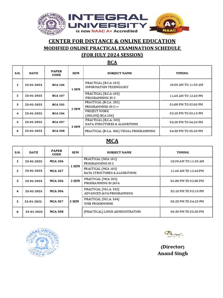 Modified Practical Schedule For Bca Mca | PDF | Computer Programming | Computing