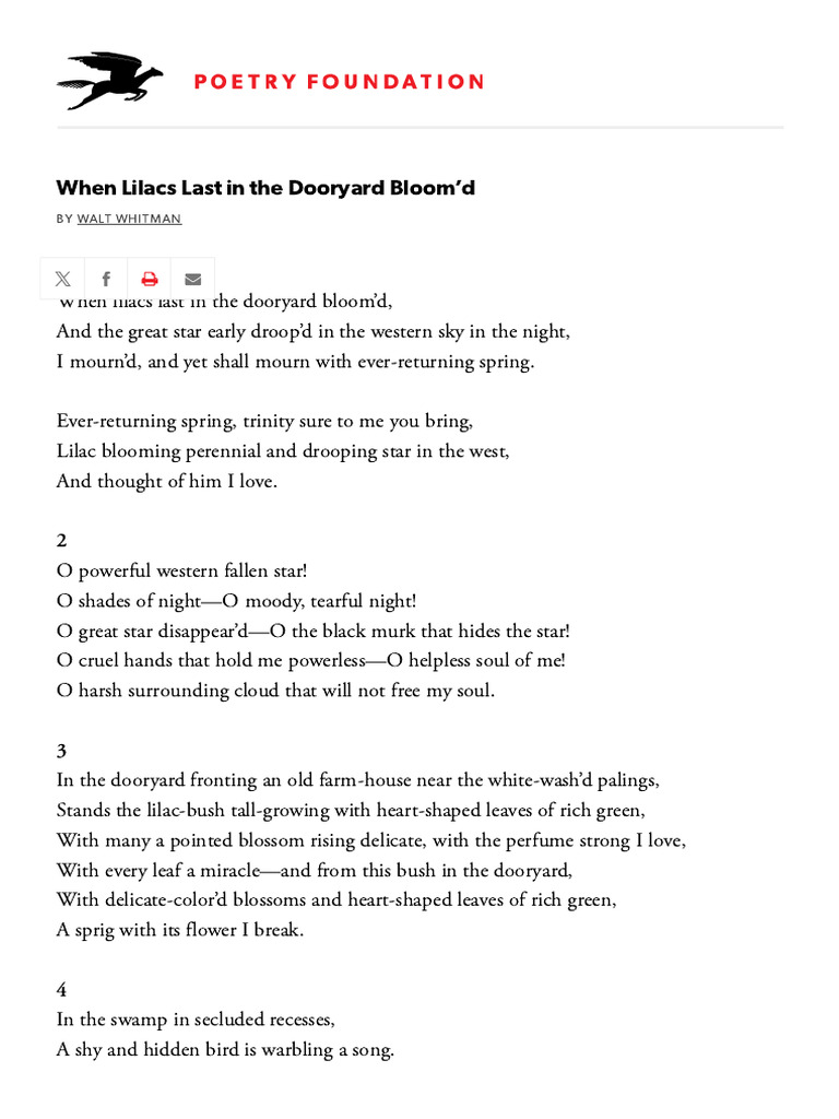 When Lilacs Last in The Dooryard Bloom'd - The Poetry Foundation | PDF