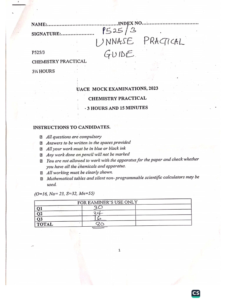 UNNASE UACE 2023 Chem P3 Guide | PDF