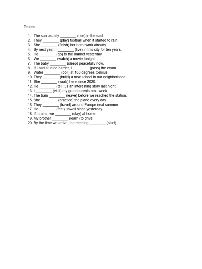 Class 10 Cbse Tenses 20 Fill in The Blanks | PDF