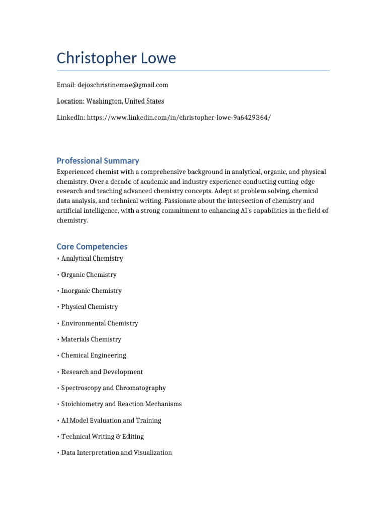 Christopher Lowe AI Chemistry Resume | PDF
