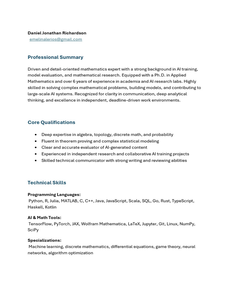 Daniel Jonathan Richardson | PDF | Mathematics | Artificial Intelligence