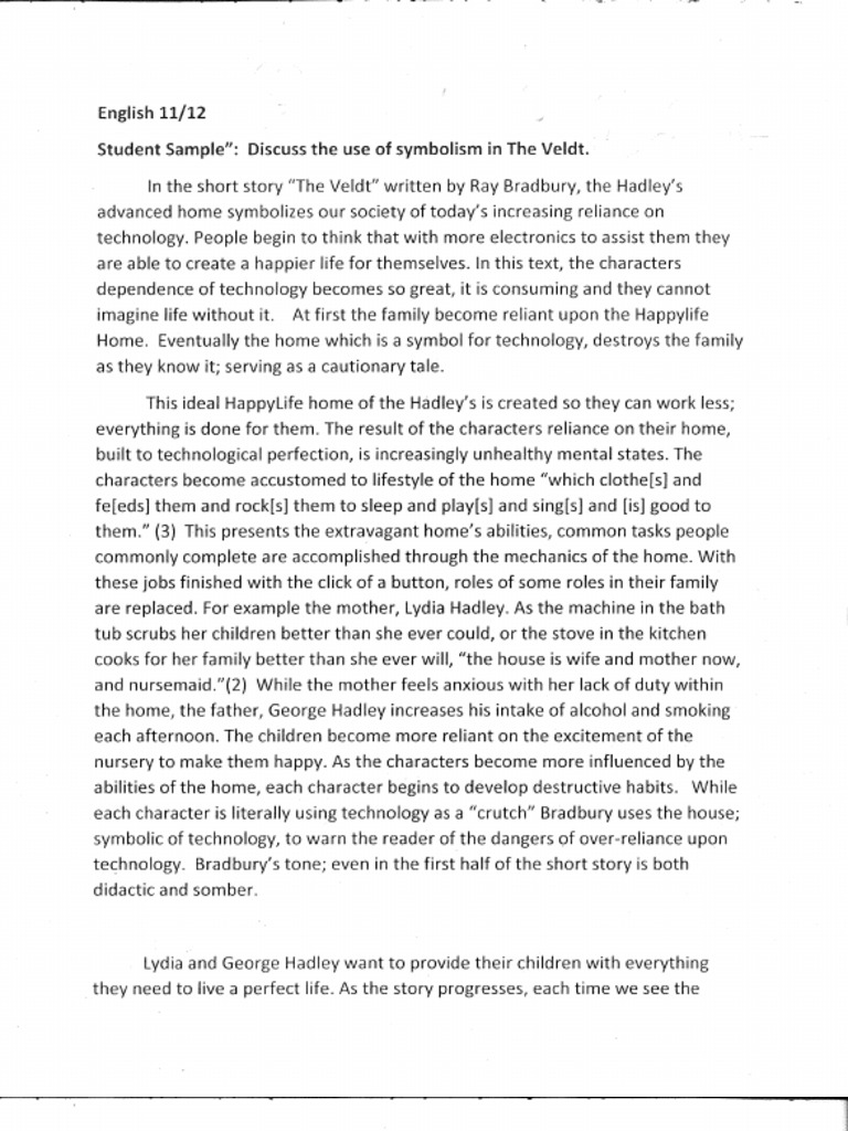 Veldt Essay Student Sample | PDF