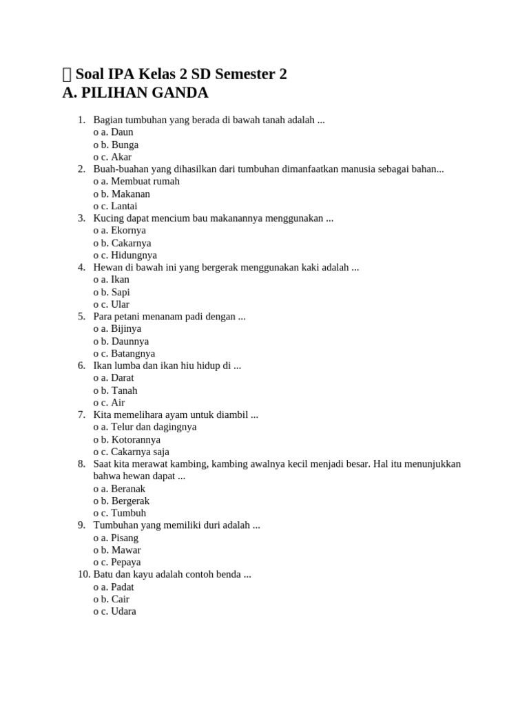 ? Soal IPA Kelas 2 SD Semester 2 | PDF