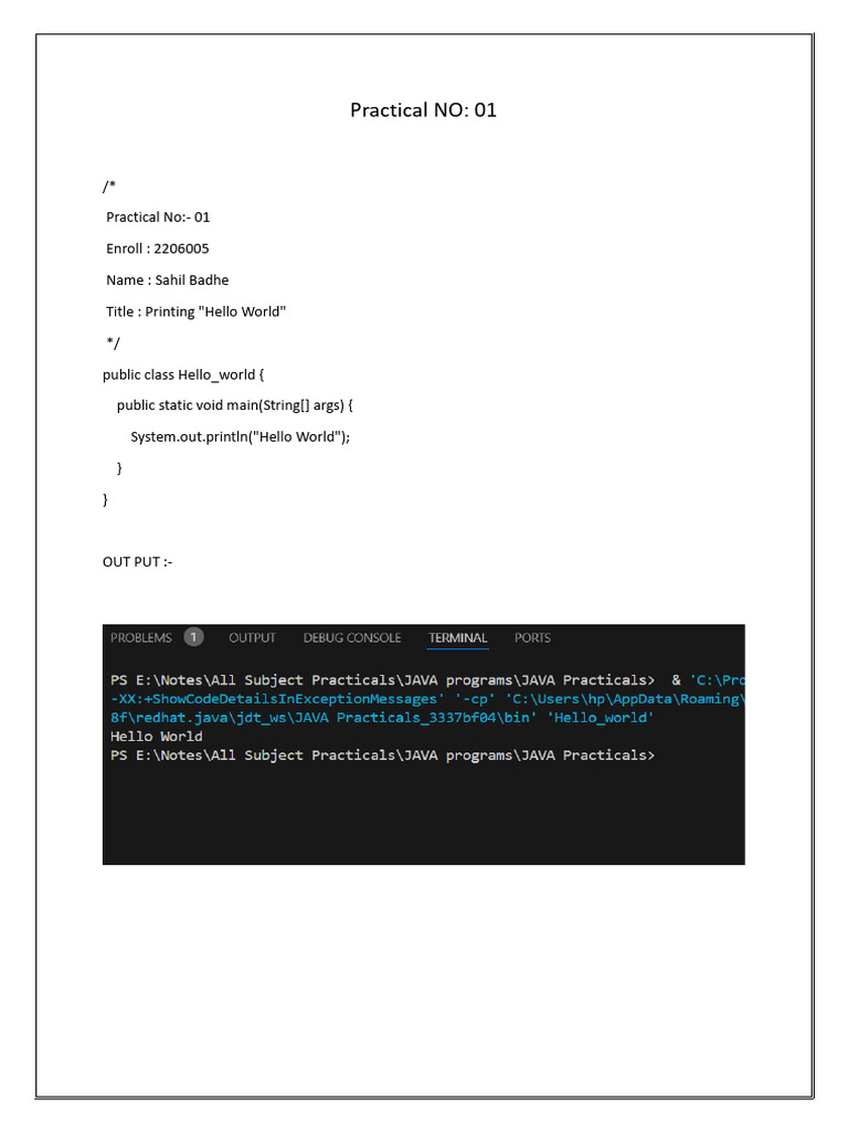 Java Practical 1 | PDF
