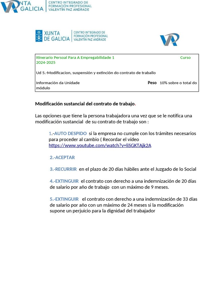 Opciones Ante Una Modificacion Sustancial Del Contrato de Trabajo | PDF
