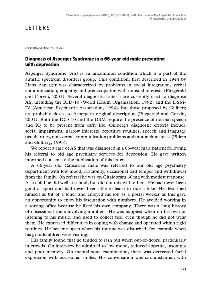 Diagnosis of Asperger Syndrome | PDF | Asperger Syndrome | Major Depressive Disorder