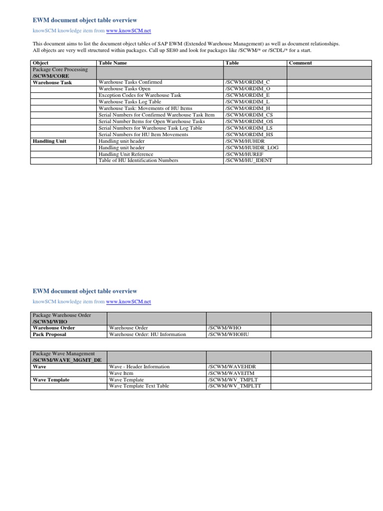 Ewm Document Object Table Overview: Knowscm Knowledge Item From | PDF ...