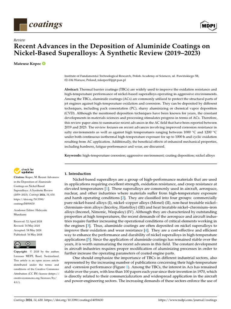 Recent Advances in The Deposition of Aluminide Coatings On | PDF ...