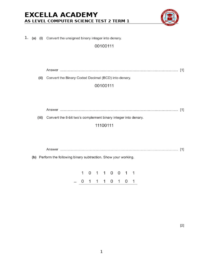 AS Level Computer Science Test 2 | PDF