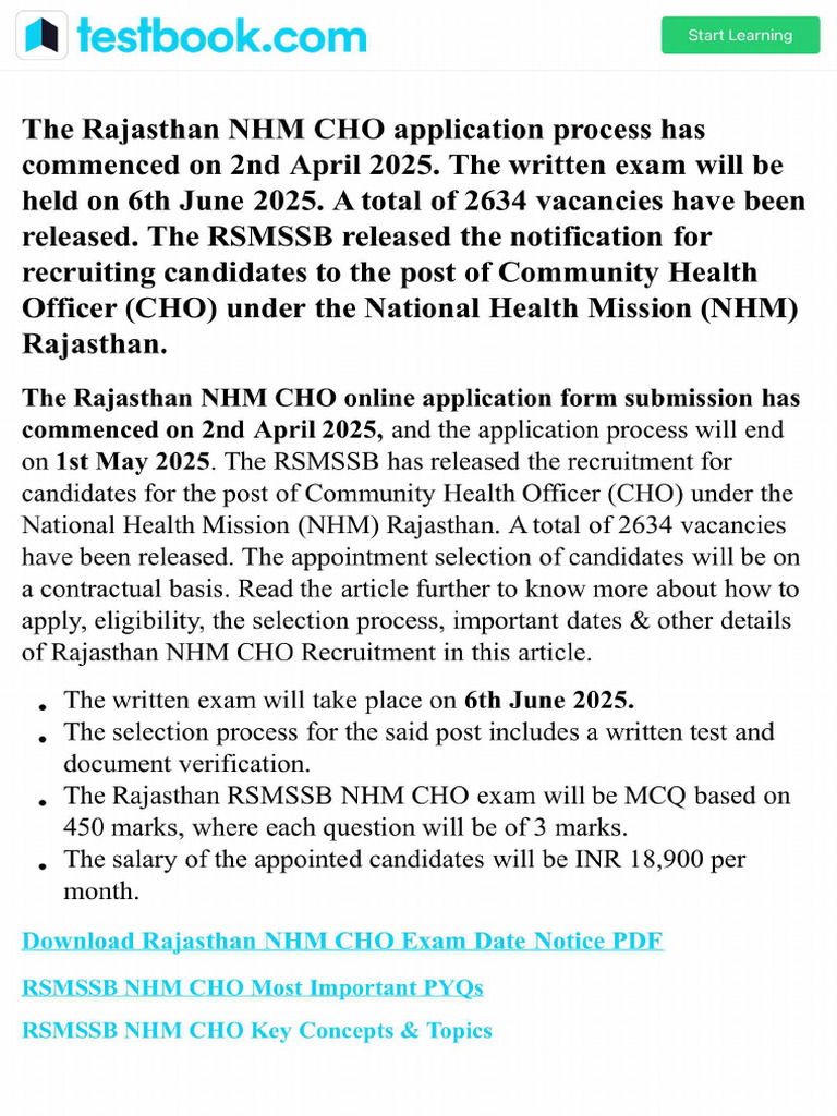 Rajasthan NHM CHO RecruitmentExam Info | PDF