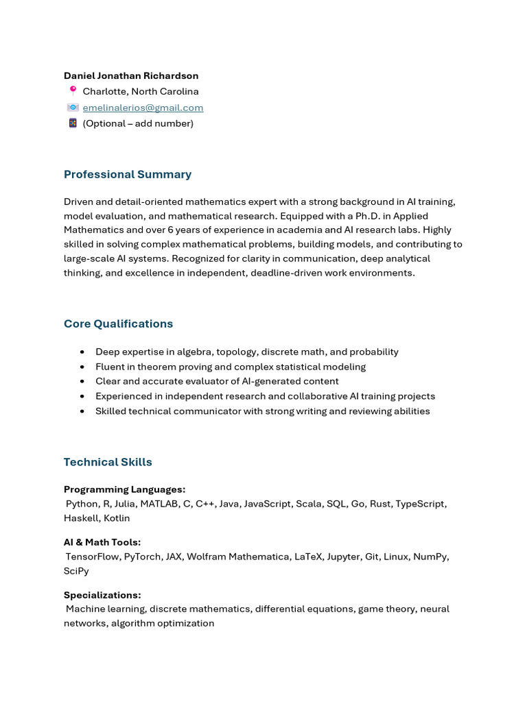 Daniel Jonathan Richardson | PDF | Mathematics | Artificial Intelligence