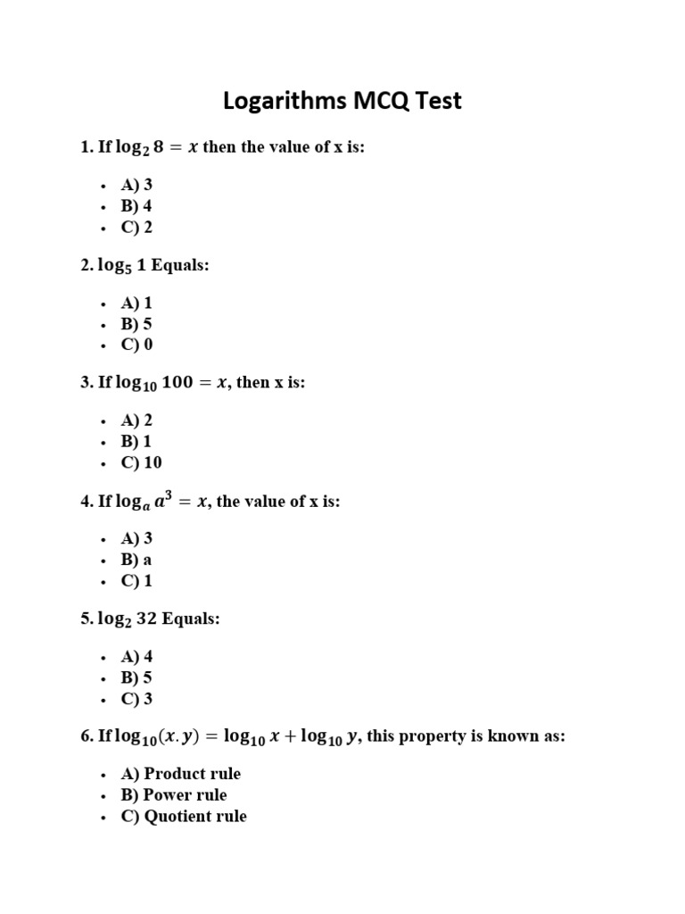NTHP STHP Prep Logarithms MCQ Test | PDF | Mathematics | Mathematical ...
