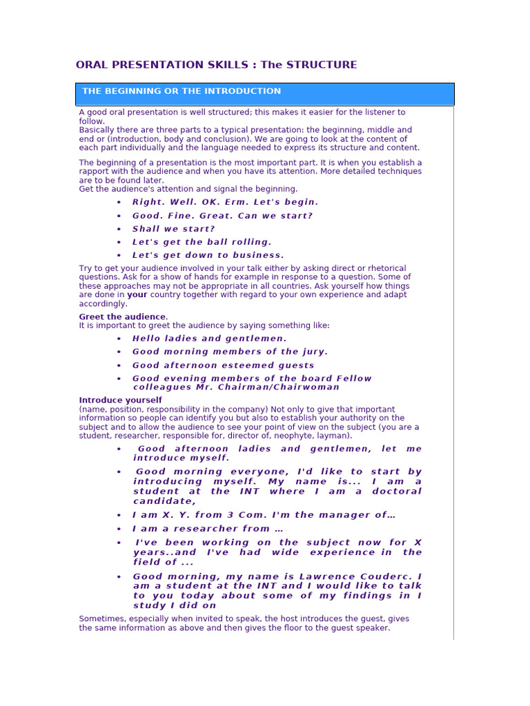 Mastering Oral Presentation Structure | PDF | Public Speaking | Linguistics