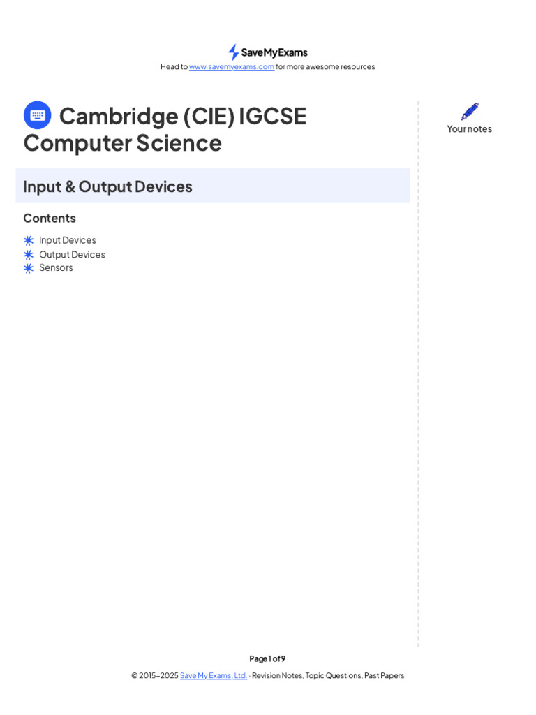 IGCSE Computer Science: Input & Output Devices | PDF | Touchscreen ...