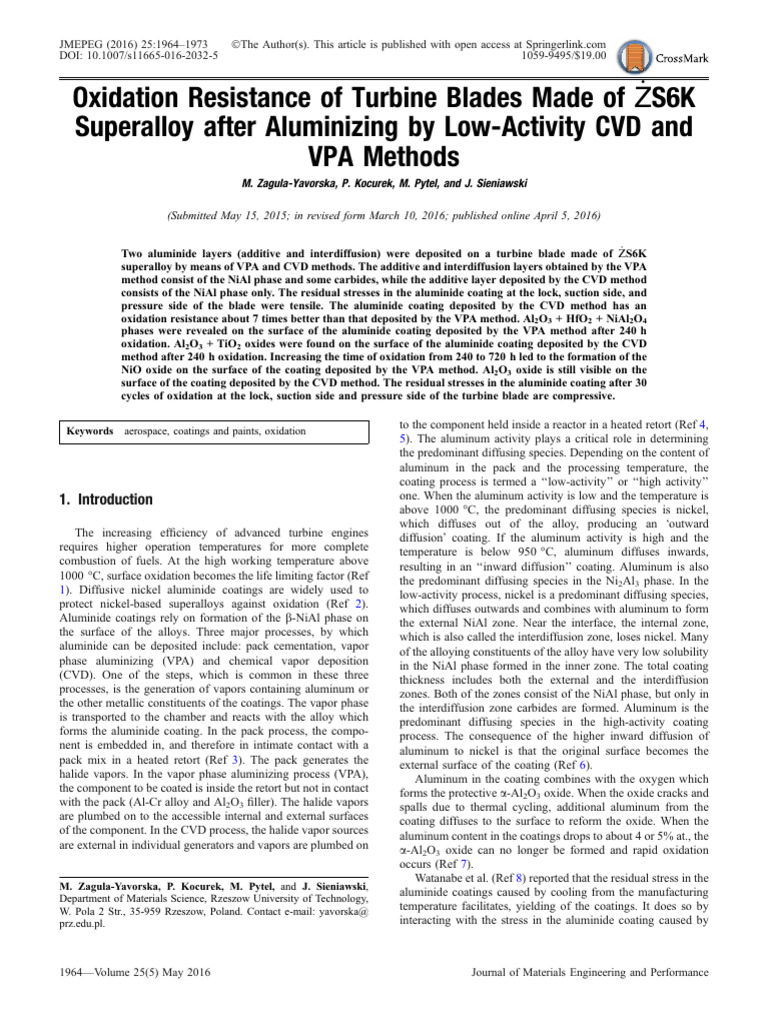 CVD vs VPA: Aluminizing Turbine Blades | PDF | Chemical Vapor ...
