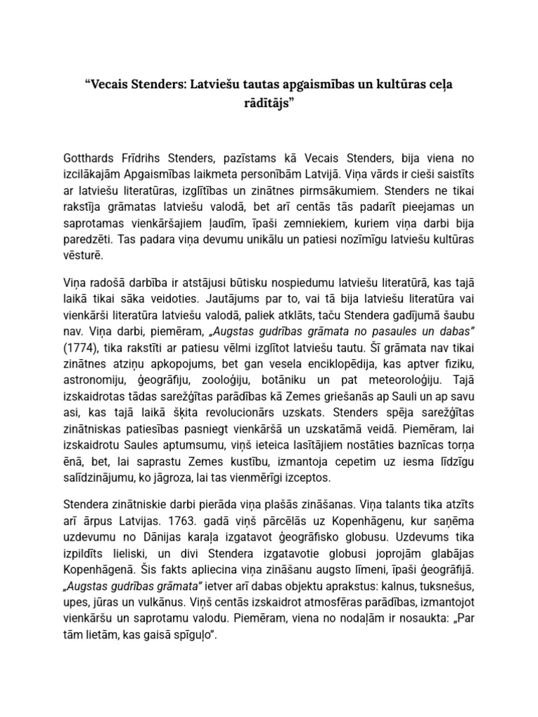 "Vecais Stenders - Latviešu Tautas Apgaismības Un Kultūras Ceļa ...