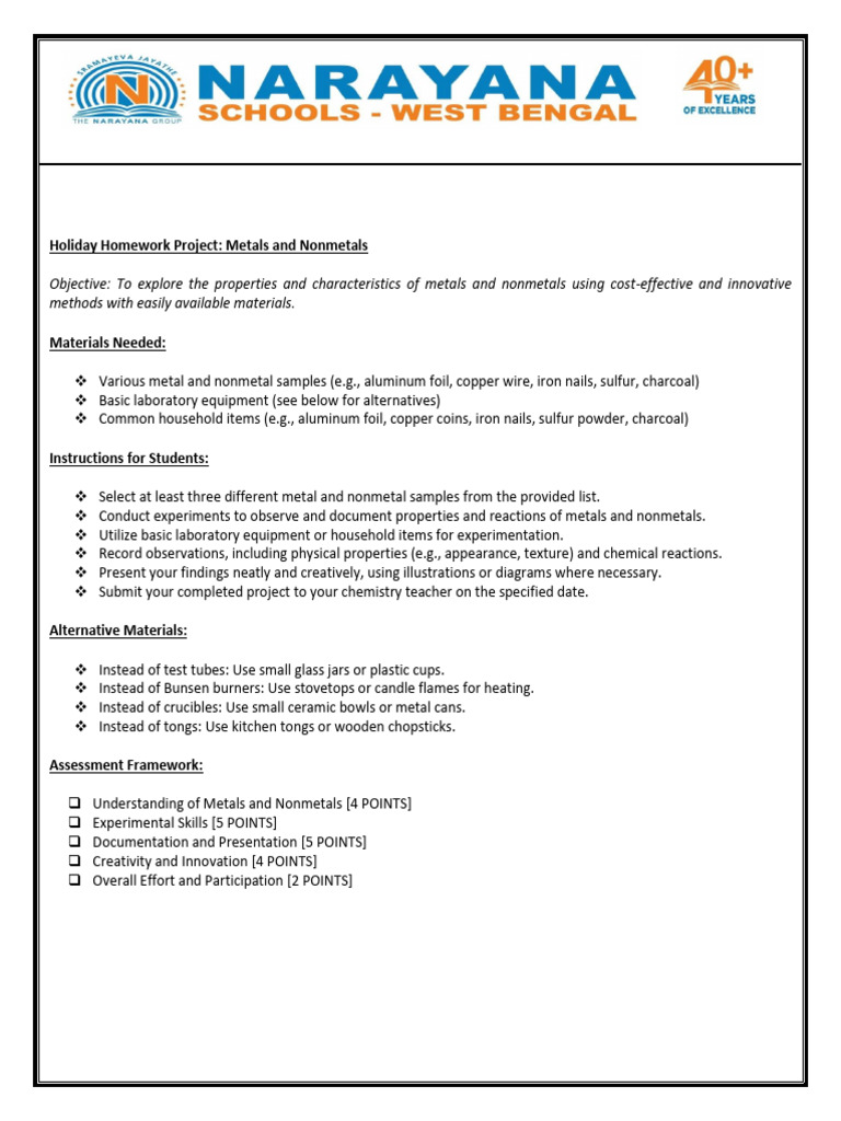 Class 8 - Chemistry - Summer Vacation - HHW - 2024-25 | PDF