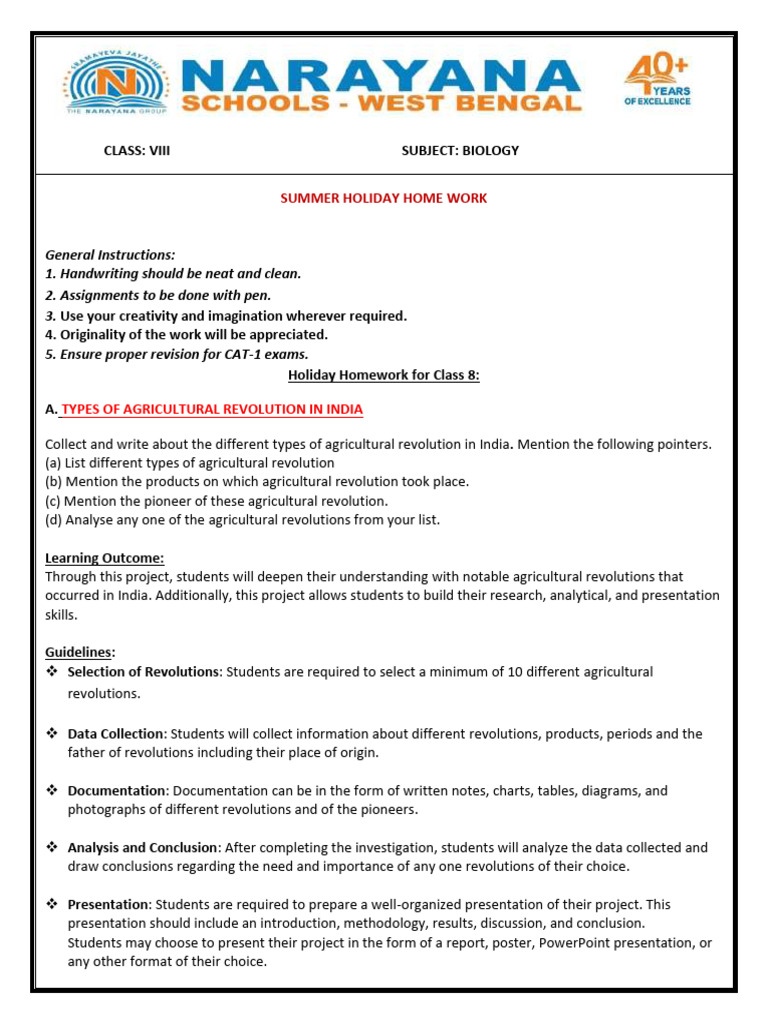 CLASS- VIII_SUBJECT_SUMMER VACATION_HHW_2024-25 | PDF | Cognition | Learning