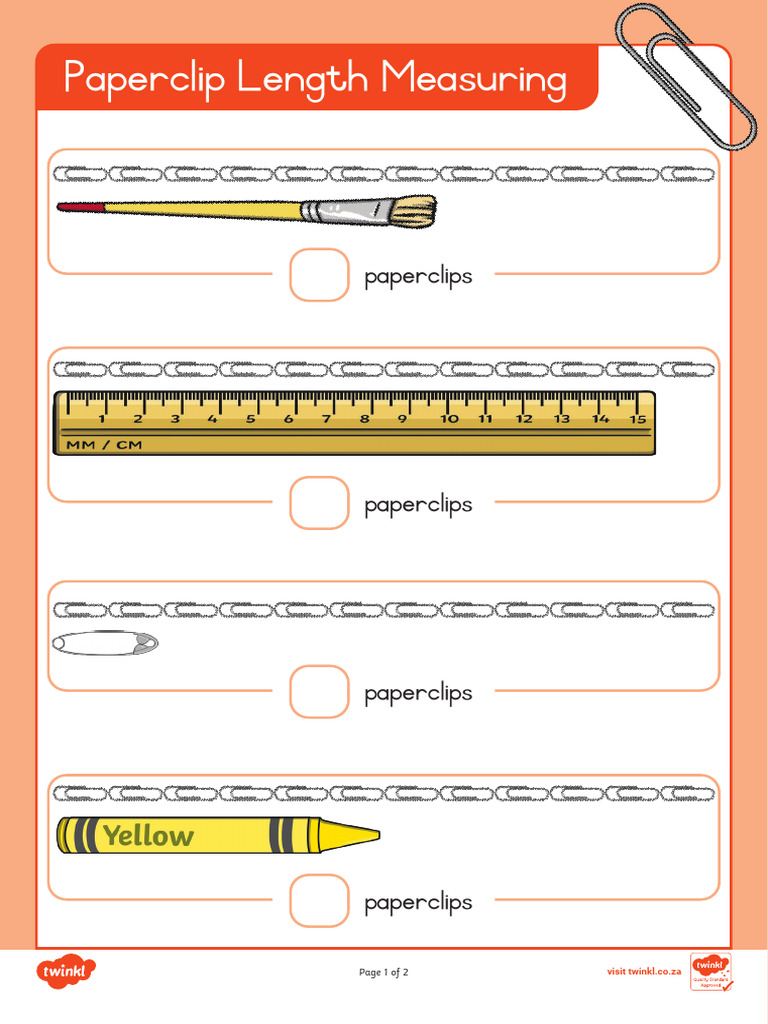 Grade 1 Maths - Paperclip Length Activity Sheet | PDF