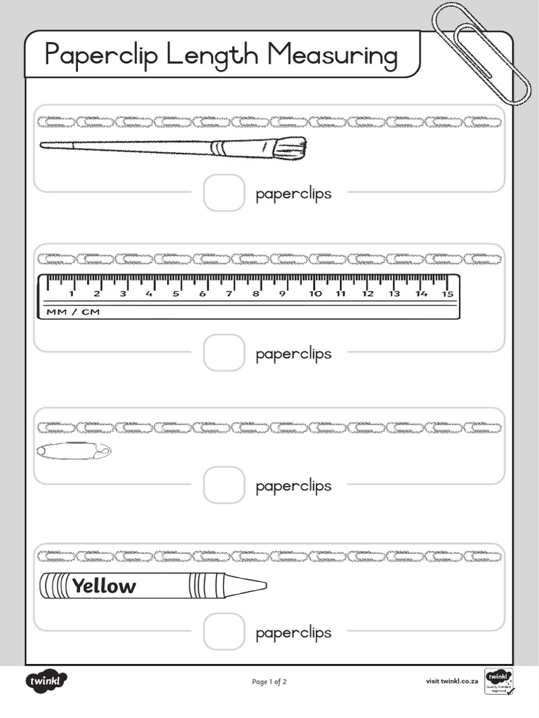 Grade 1 Maths - Paperclip Length Activity Sheet BW | PDF