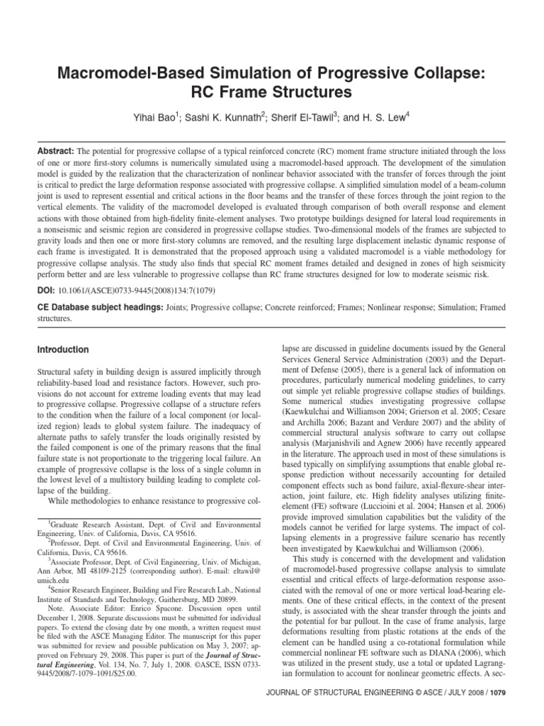 2008-Macromodel-Based Simulation of Progressive Collapse RC fame Structures | PDF | Bending ...