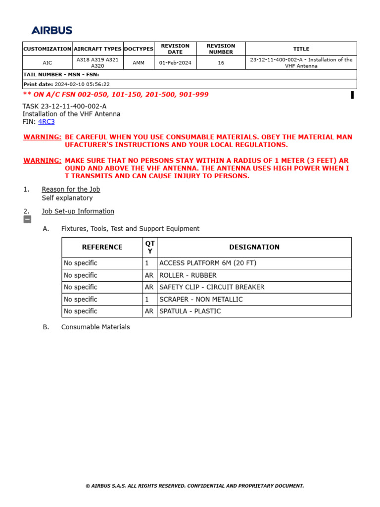 VHF Antenna Installation Procedure | PDF | Airbus | Aircraft