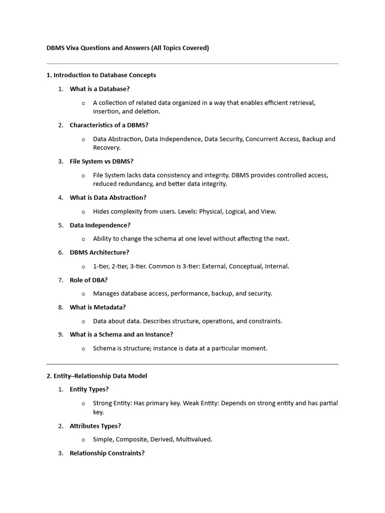DBMS Viva Questions and Answers | PDF | Relational Model | Databases