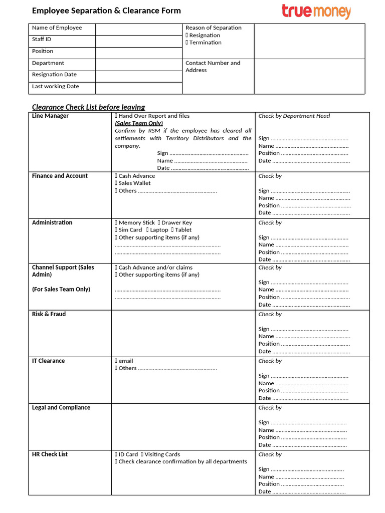(New) Employee Separation Clearance Form | PDF | Banking Technology