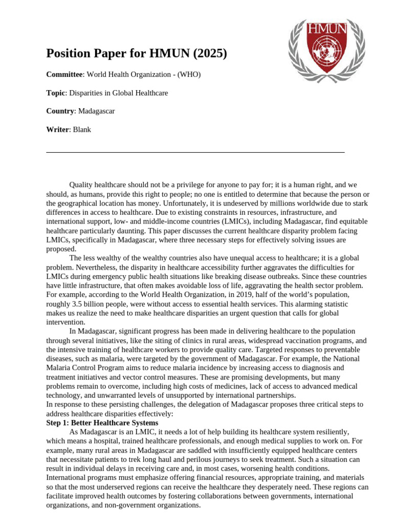 Position Paper for HMUN (2025)...Ppddff | PDF | Health Care | Public Health