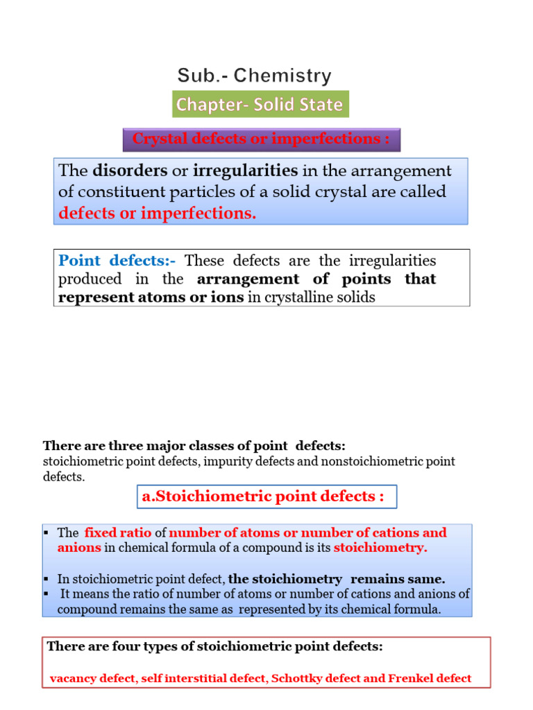 Defects in Solid (12th Chem Solid) | PDF | Semiconductors | Valence And ...