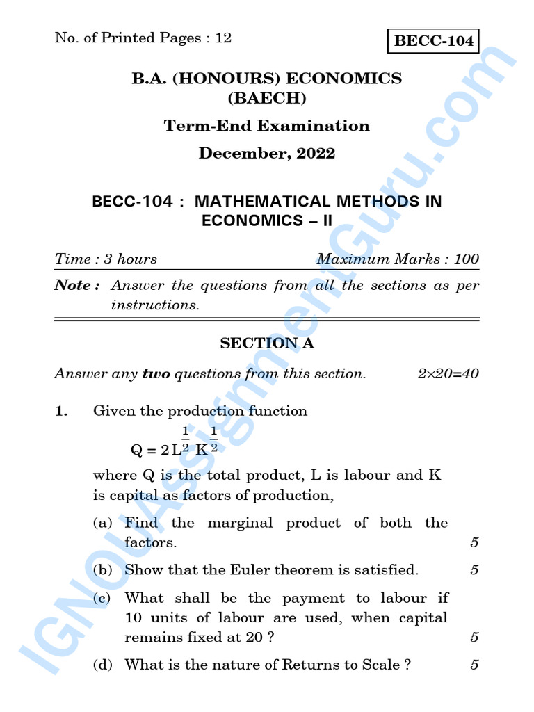 26._Dec_2022 BECC-104 IGNOUAssignmentGuru.com | PDF | Demand | Production Function