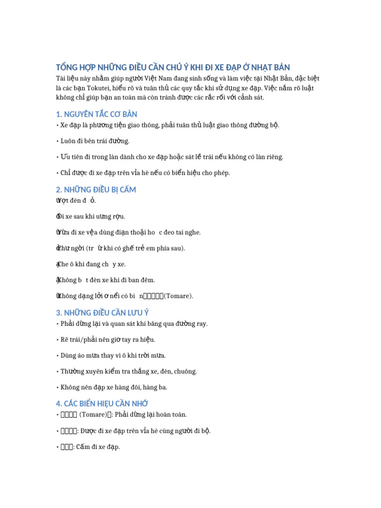 Tong Hop Quy Tac Xe Dap Nhat Ban | PDF
