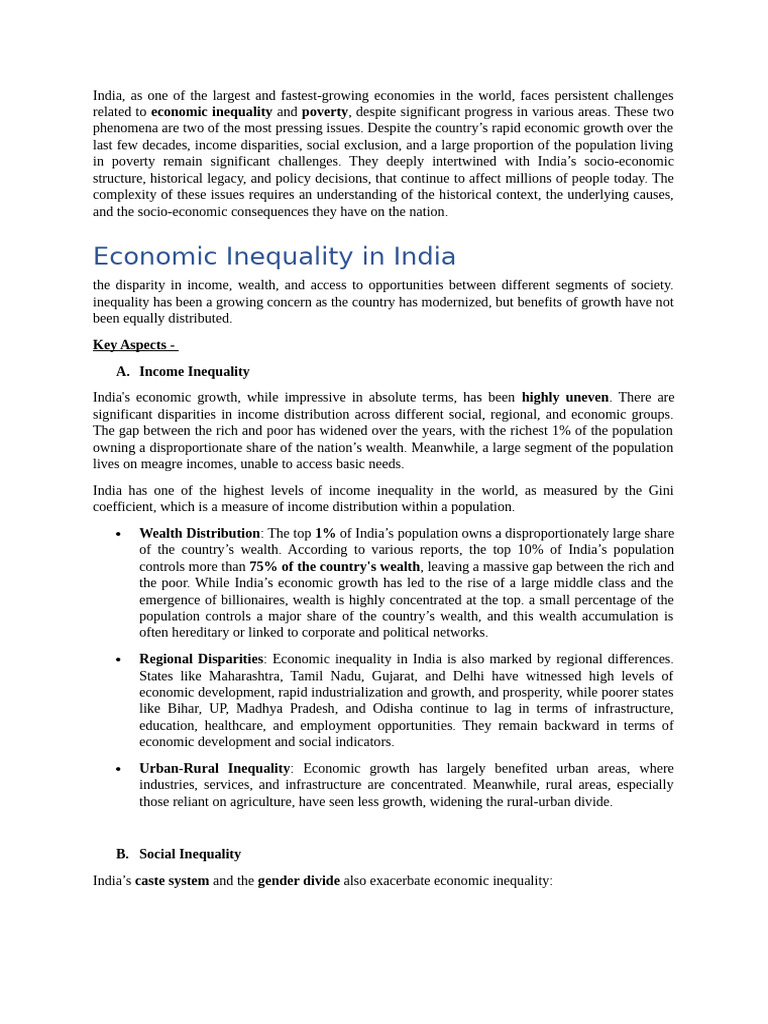 U2 - Economic Inequality and Poverty in India | PDF | Poverty | Poverty ...