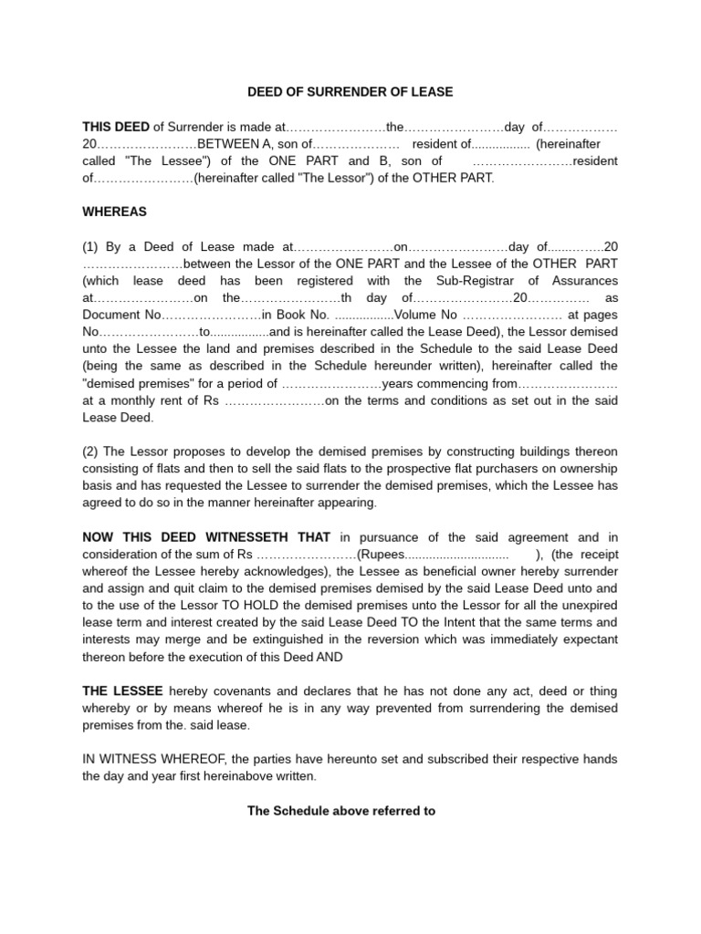 Deed of Surrender of Lease | PDF | Lease | Law Of Obligations
