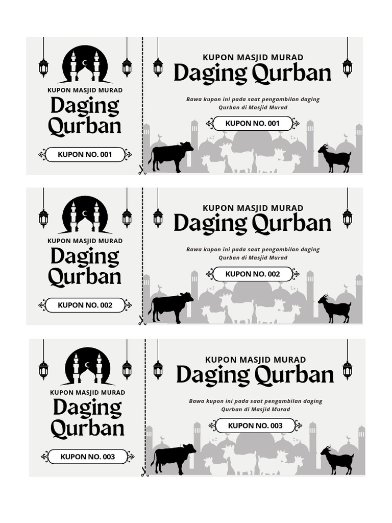Hitam Putih Ilustratif Kupon Daging Qurban Masjid | PDF