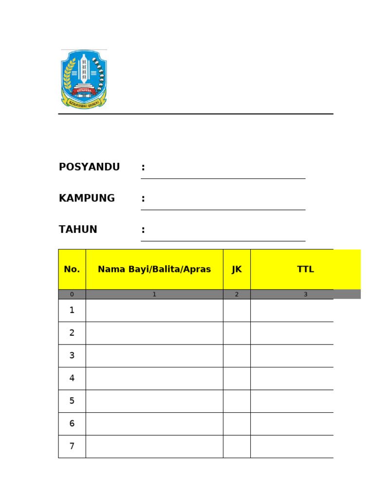 1. Formulir Kartu Bantu Posyandu - Data Sasaran Balita | PDF